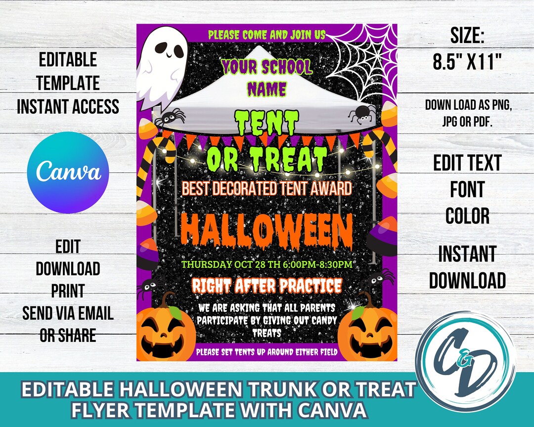 DIY School Halloween Tent or Treat Flyer - Create a Spooky Event! Canva ...