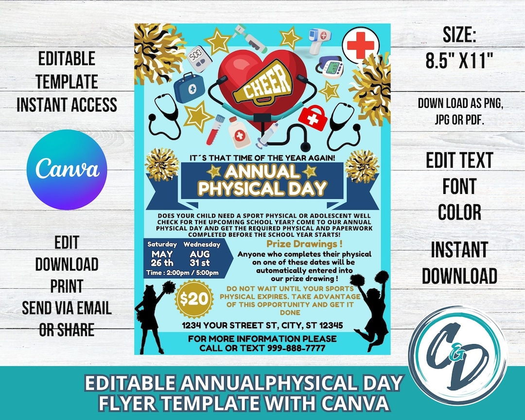 Cheerleading Annual Physical Exam Flyer, Editable Annual Physical Day ...