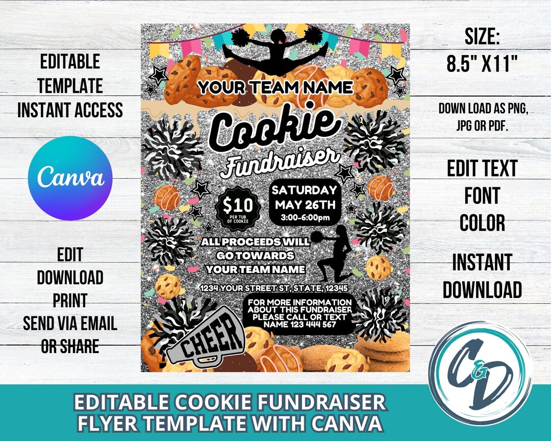 Cheerleading Cookie Fundraiser Flyer Printable Cheer Cookie Party ...