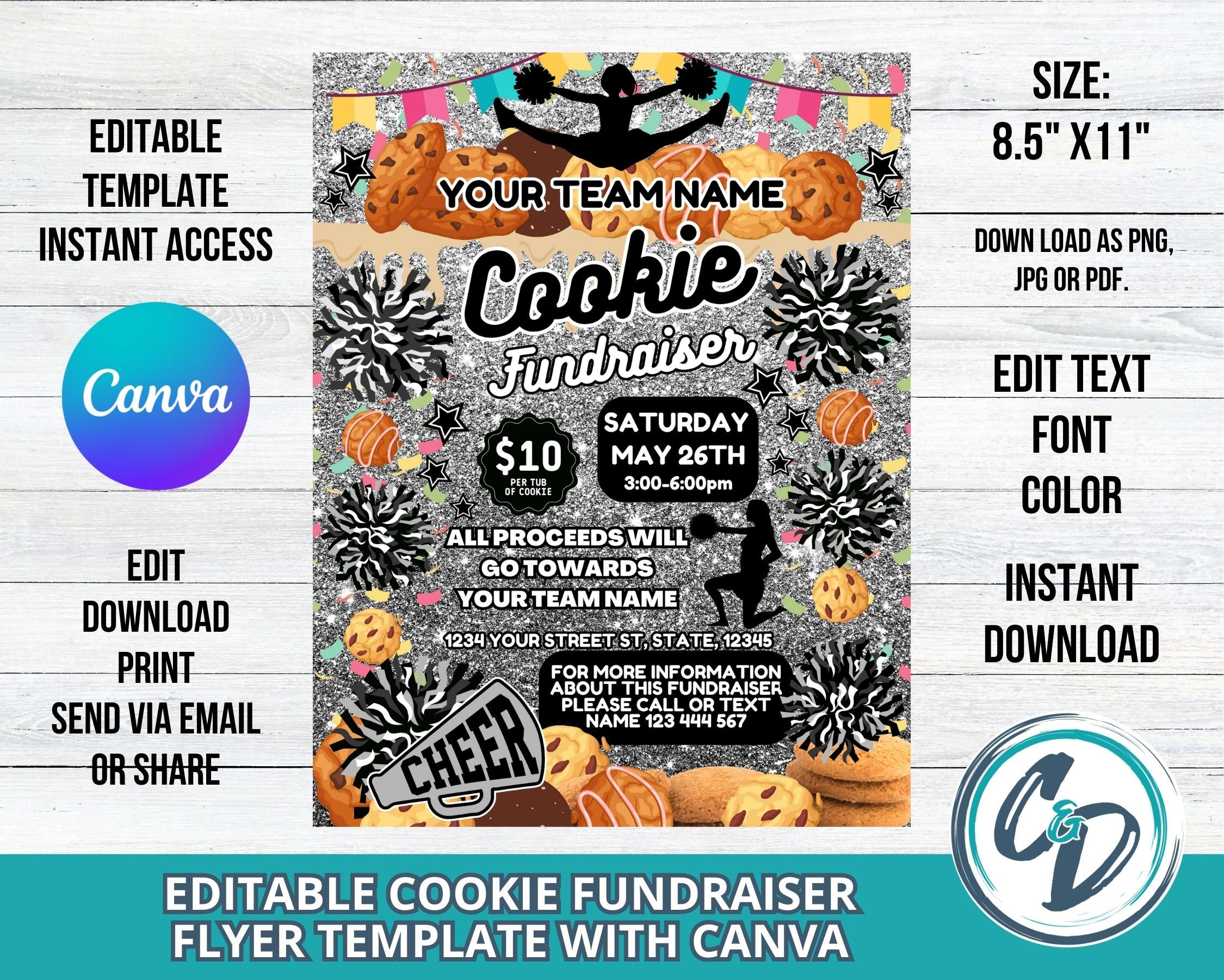 Cheerleading Cookie Fundraiser Flyer Printable Cheer Cookie - Etsy