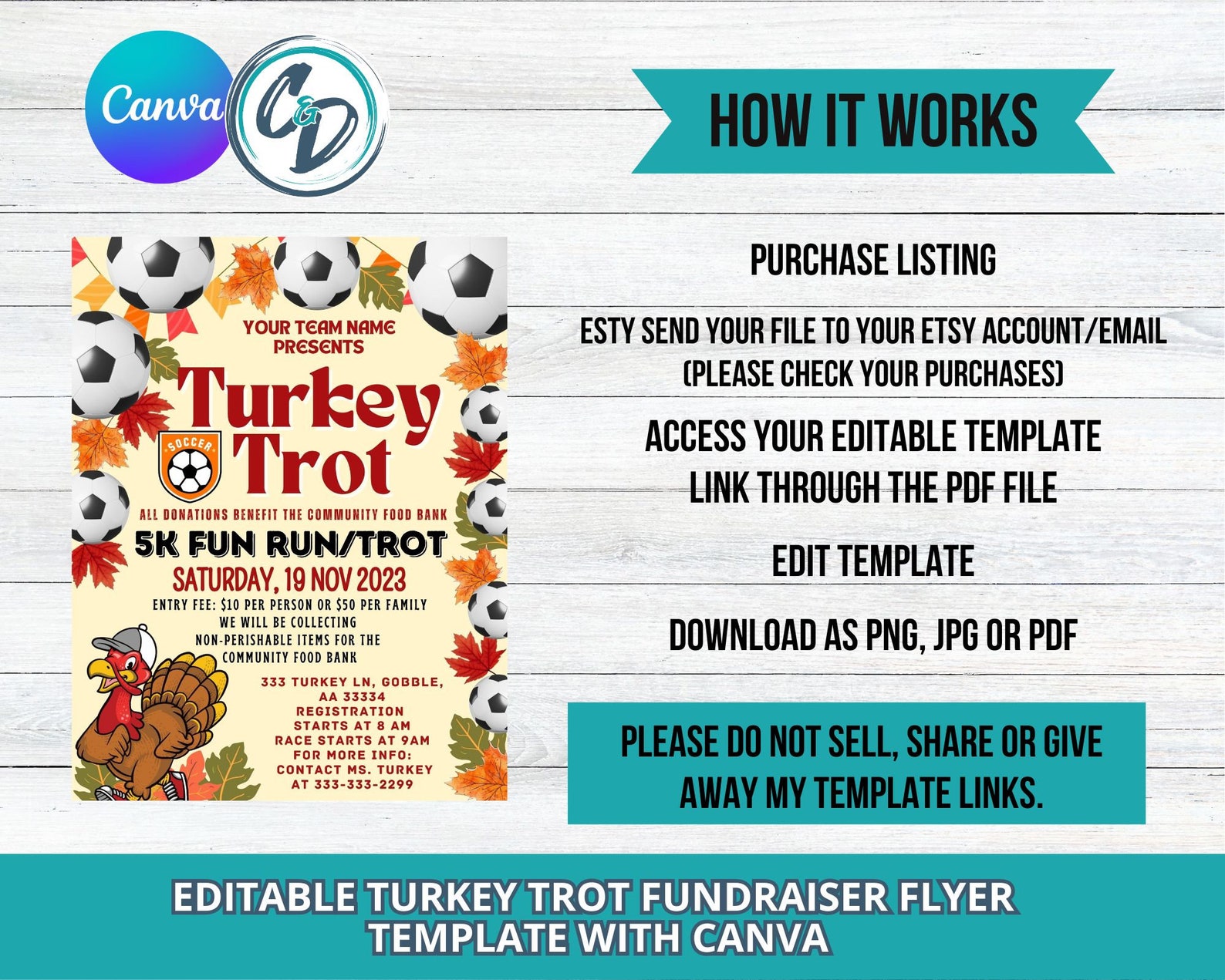 Soccer Turkey Trot Fundraiser Flyer Printable Soccer Thanksgiving Fall ...