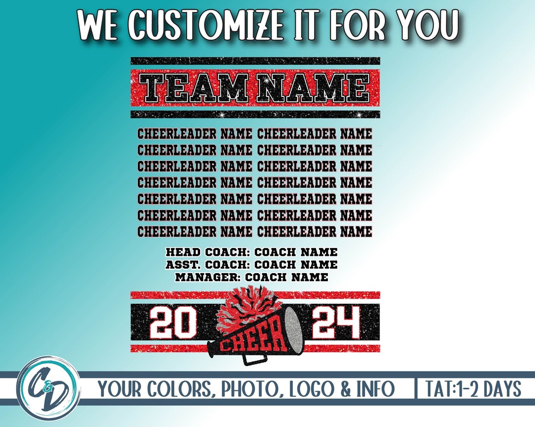 Cheerleader Shirt Back Custom PNG, Custom Cheerleading Roster Design ...