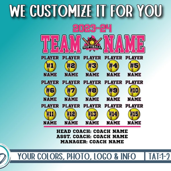 Softball Roster Back - Etsy