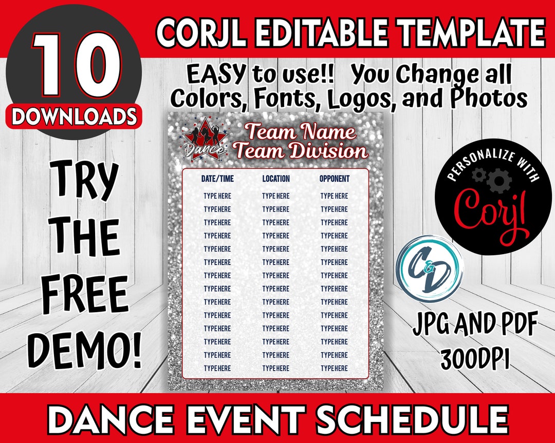 Customizable Dance Team Schedule Template, Editable Sports Schedule ...