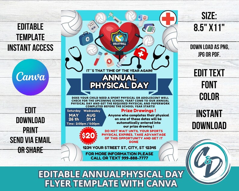Volleyball Annual Physical Exam Flyer, Editable Annual Physical Day ...