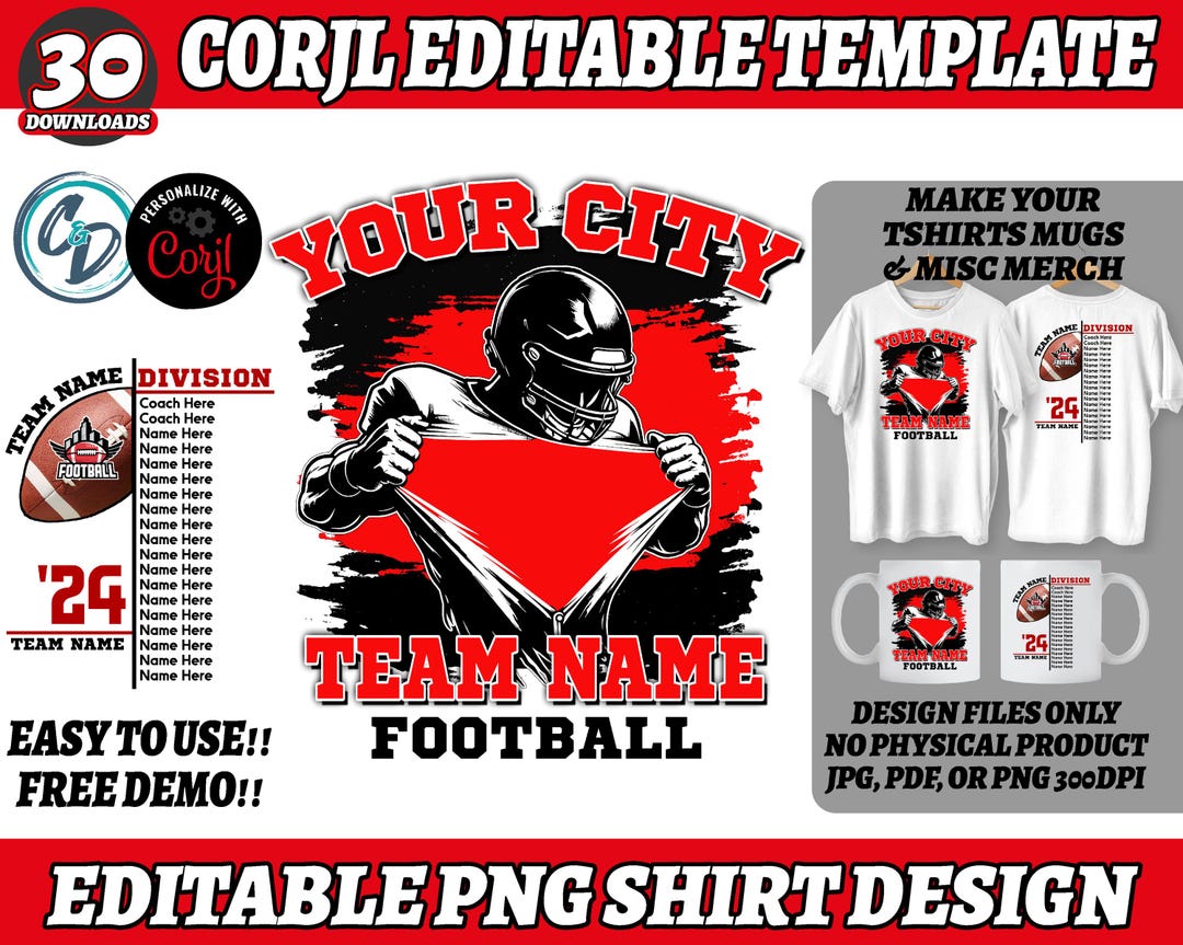 Corjl Editable Football Player Design PNG, Football Player Ripping ...