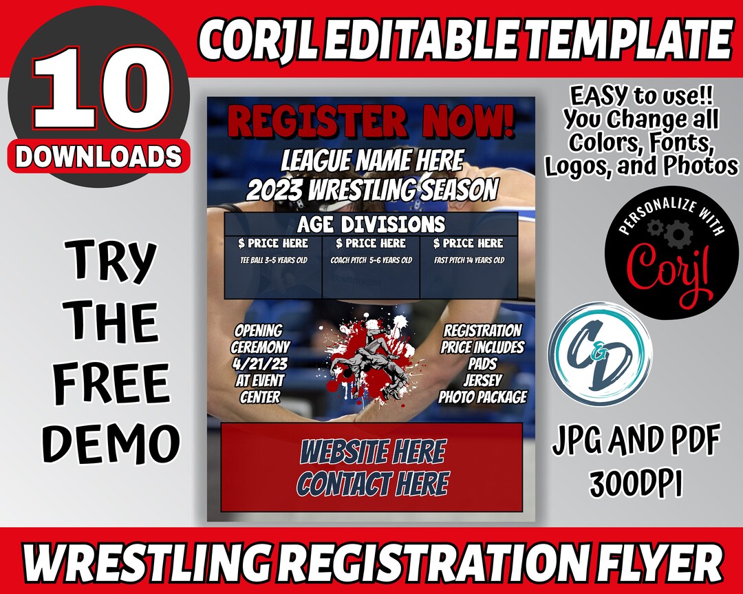 Customizable Wrestling Registration Flyer, Editable Sports Registration ...