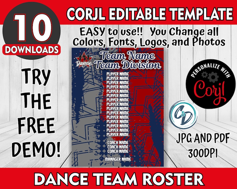 Customizable Dance Team Roster Template, Editable Sports Roster Design ...