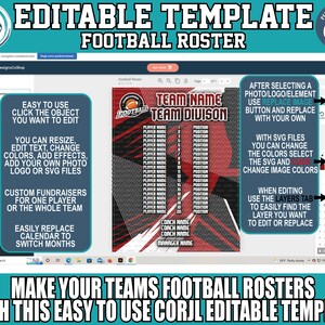 Customizable Football Roster Template Pack , 4 Designs Included, Corjl ...