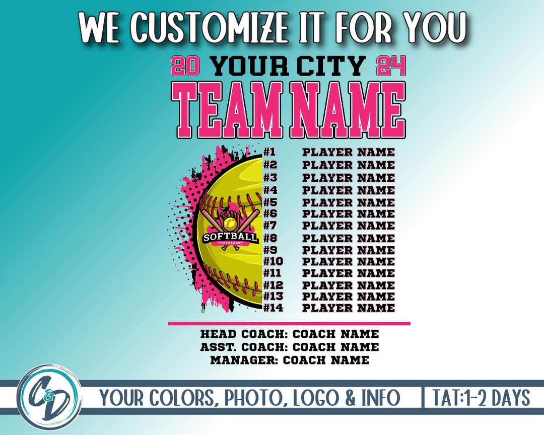 Custom Softball Roster Design, Softball Shirt Back Custom PNG, Shirt ...