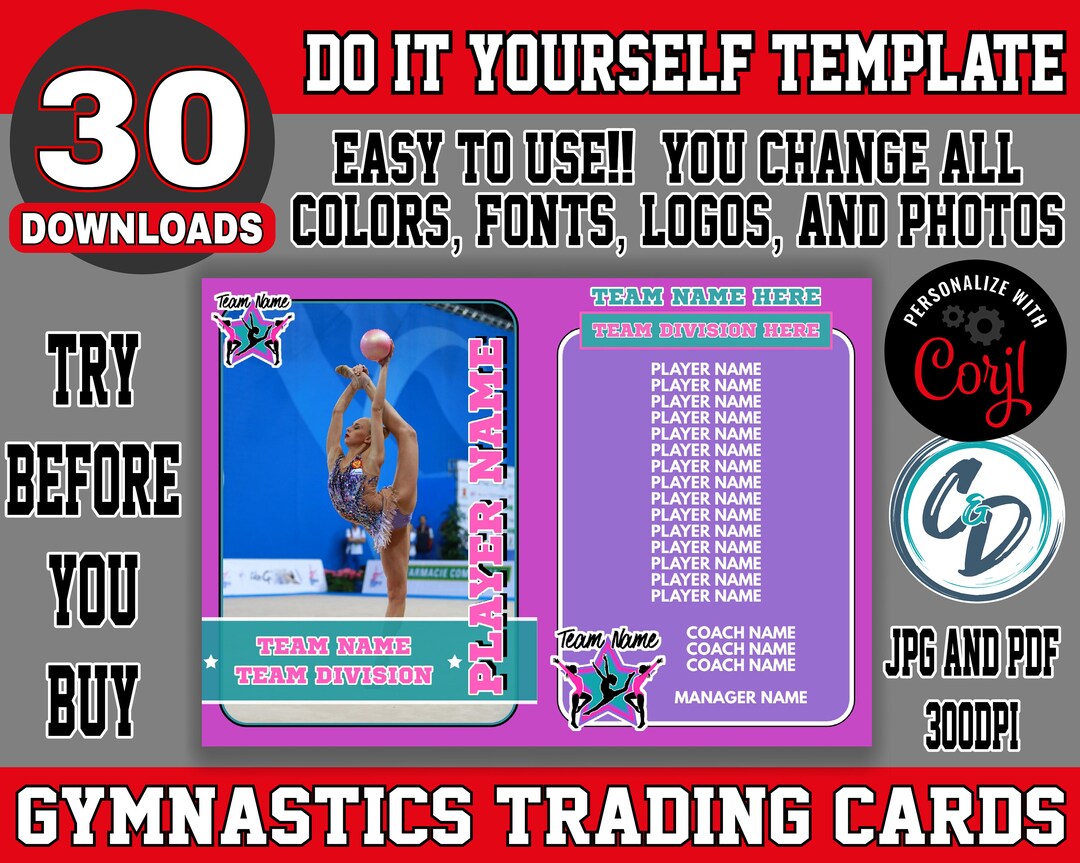 Customizable Gymnastics Card Template - Editable Sports Card Design ...