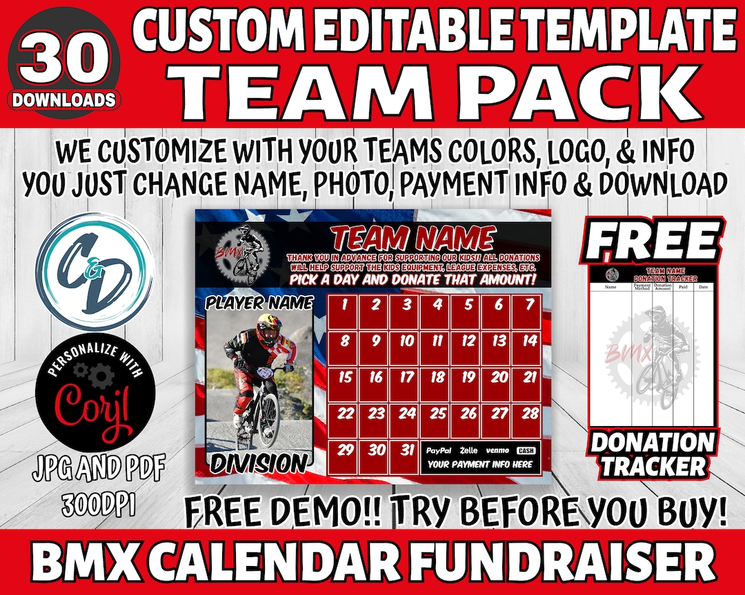 Corjl Editable BMX Fundraiser Calendar, Bicycle Racing Team Pack 30 ...