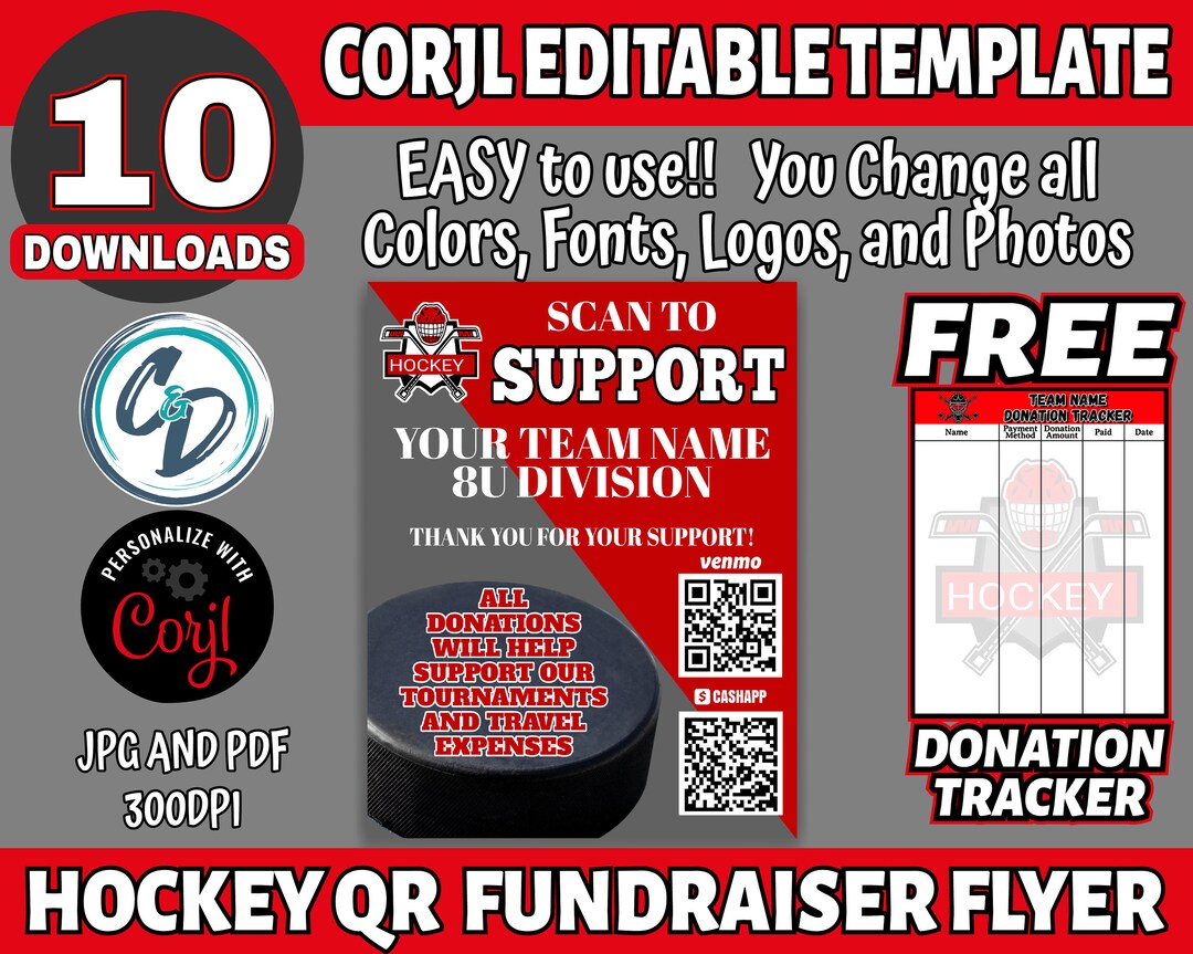 Customizable Hockey Fundraiser Template, Editable Hockey QR Code Flyer ...