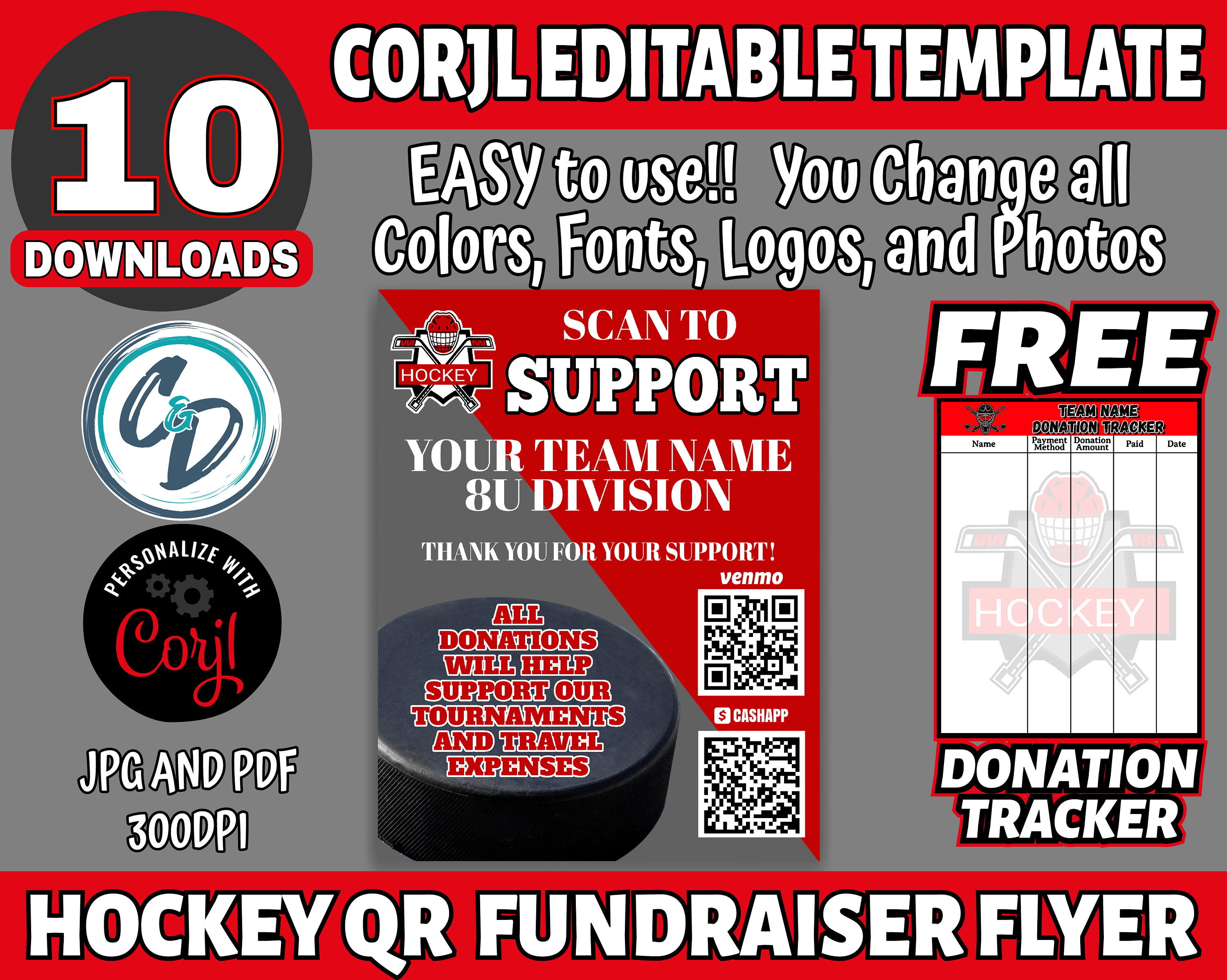 Customizable Hockey Fundraiser Template, Editable Hockey QR Code Flyer ...