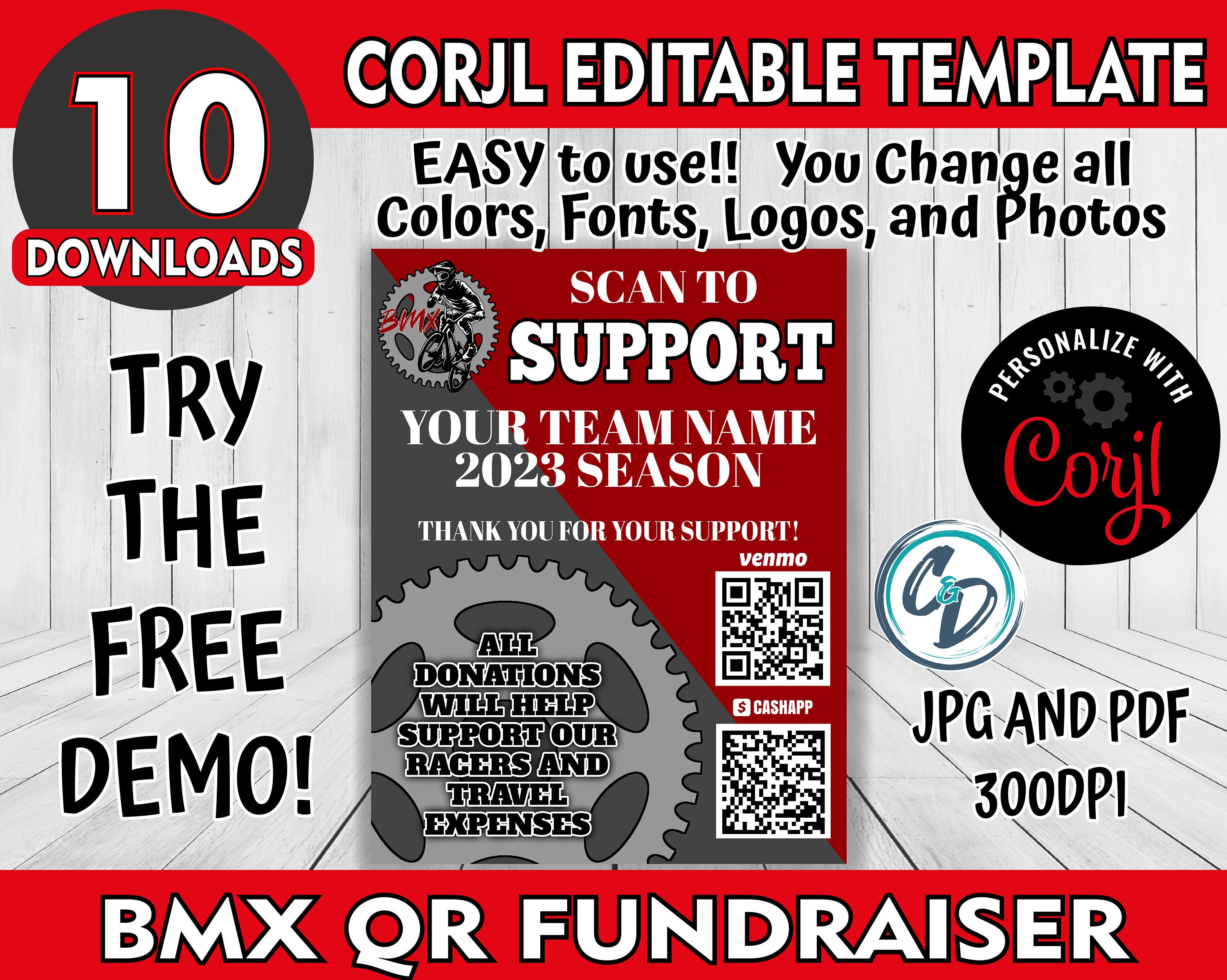 Customizable BMX Fundraiser Template, Editable Bicycle Racing QR Code ...