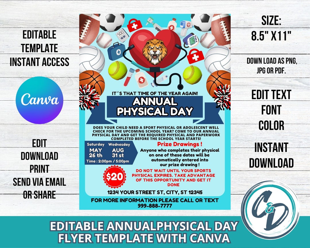 All Sports Annual Physical Exam Flyer, Editable Annual Physical Day ...