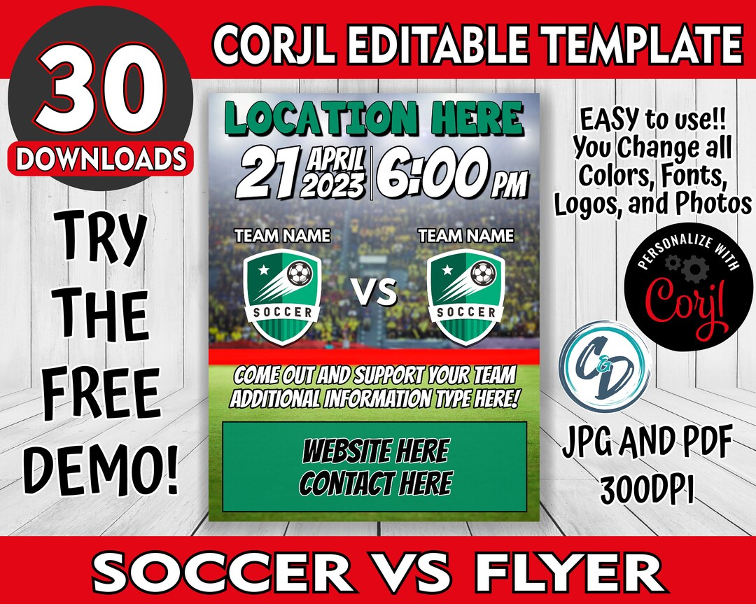 Customizable Soccer Game Versus Flyer Template, Editable Sports Match ...