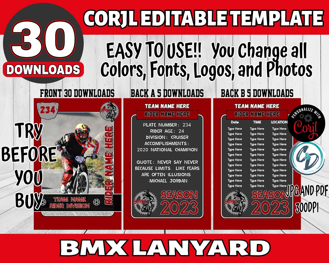 Customizable BMX Lanyard Template - Editable Sports ID Card Design ...