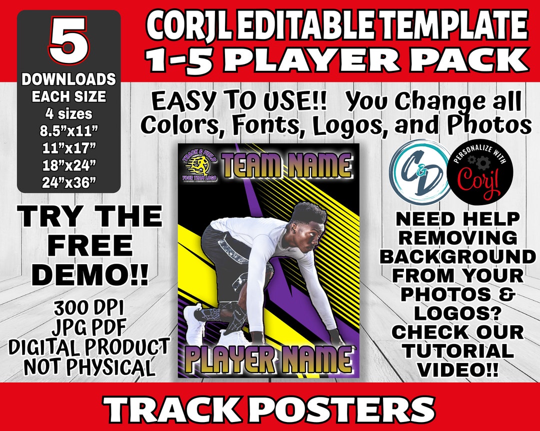Corjl Editable Track and Field Poster Pack, Track Posters 4 Size 5 ...