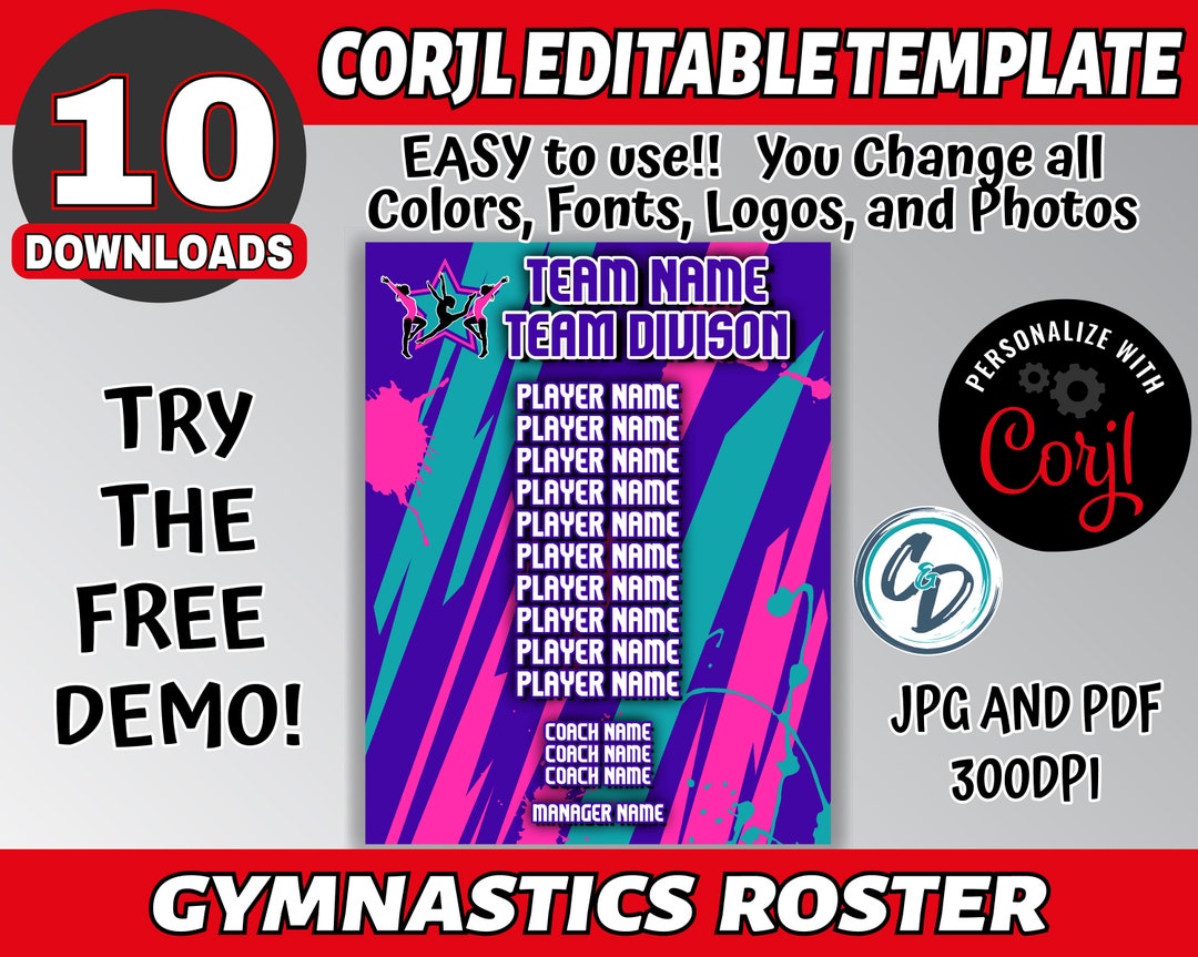 Customizable Gymnastics Roster Template, Editable Sports Roster Design ...