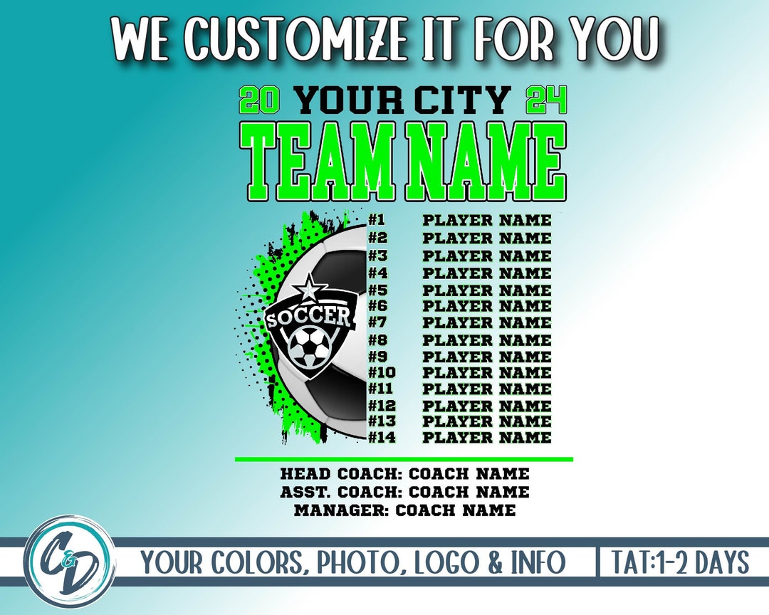 Custom Soccer Roster Design, Soccer Shirt Back Custom PNG, Soccer Shirt ...