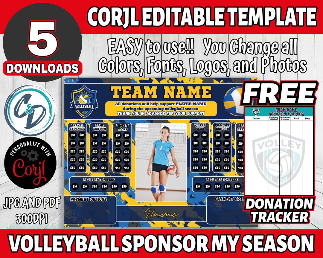 Corjl Editable Volleyball Sponsor My Season Fundraiser, Volleyball ...