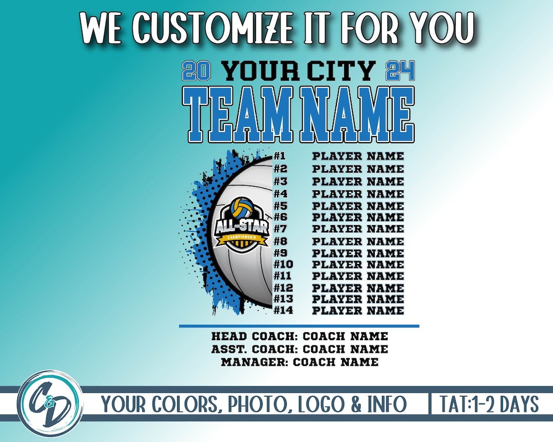 Custom Volleyball Roster Design, Volleyball Shirt Back Custom PNG ...