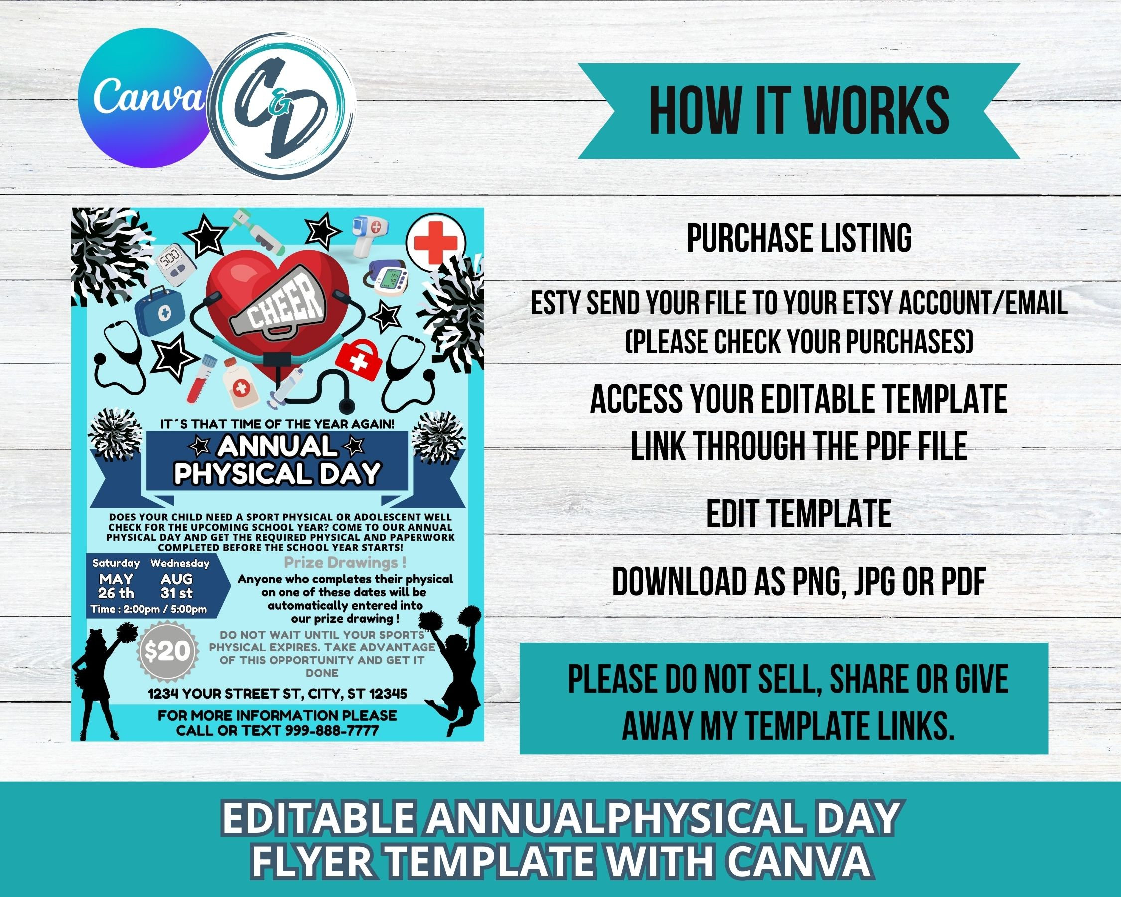 Cheerleading Annual Physical Exam Flyer, Editable Annual Physical Day, Canva Template ...