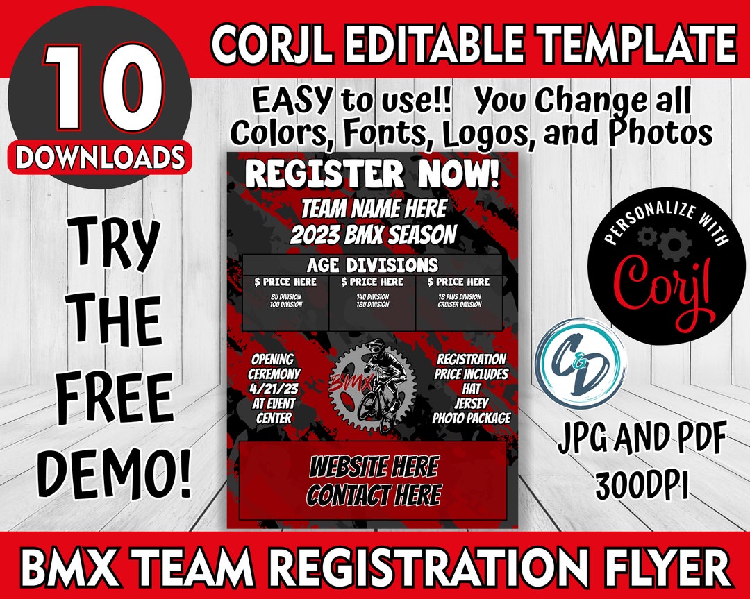Customizable BMX Registration Flyer, Editable Sports Registration ...