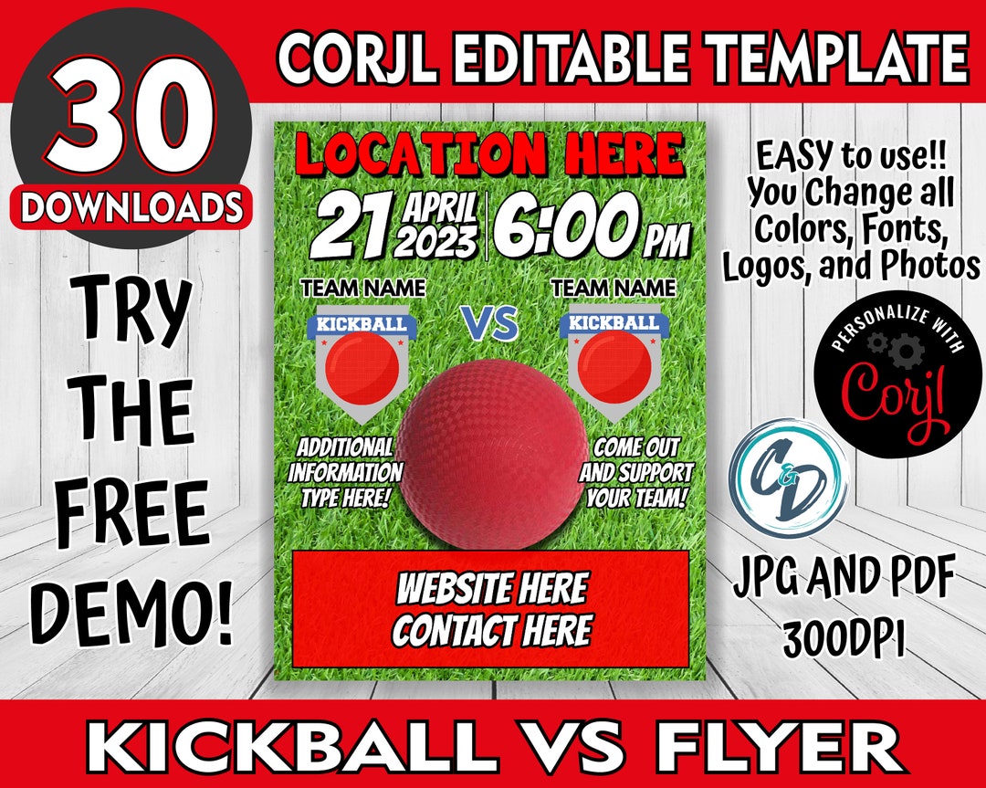 Customizable Kickball Game Versus Flyer Template, Editable Sports Match ...