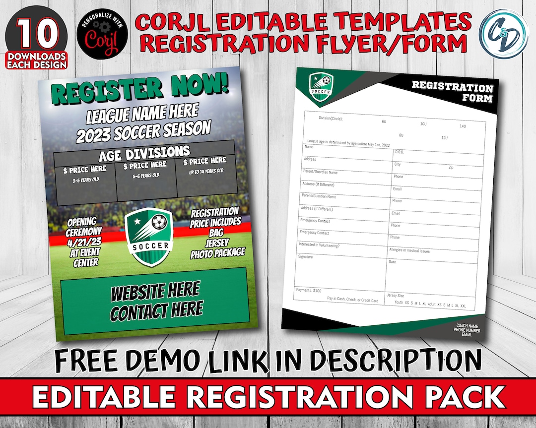 Customizable Soccer Registration Pack, Editable Sports Registration ...
