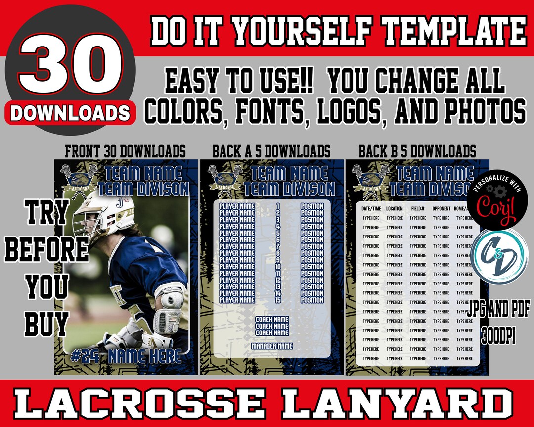 Customizable Lacrosse Lanyard Template - Editable Sports Tournament ID ...