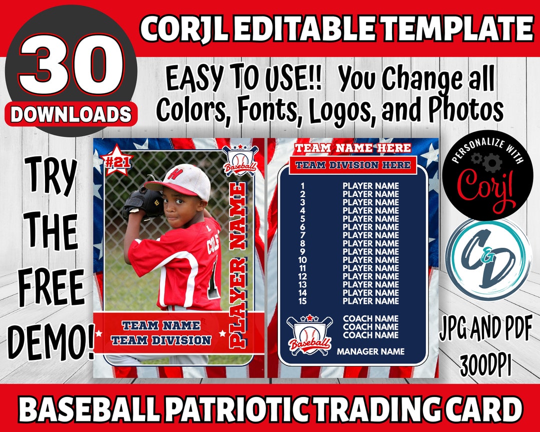 Customizable Baseball Card Template - Editable Sports Card Design ...