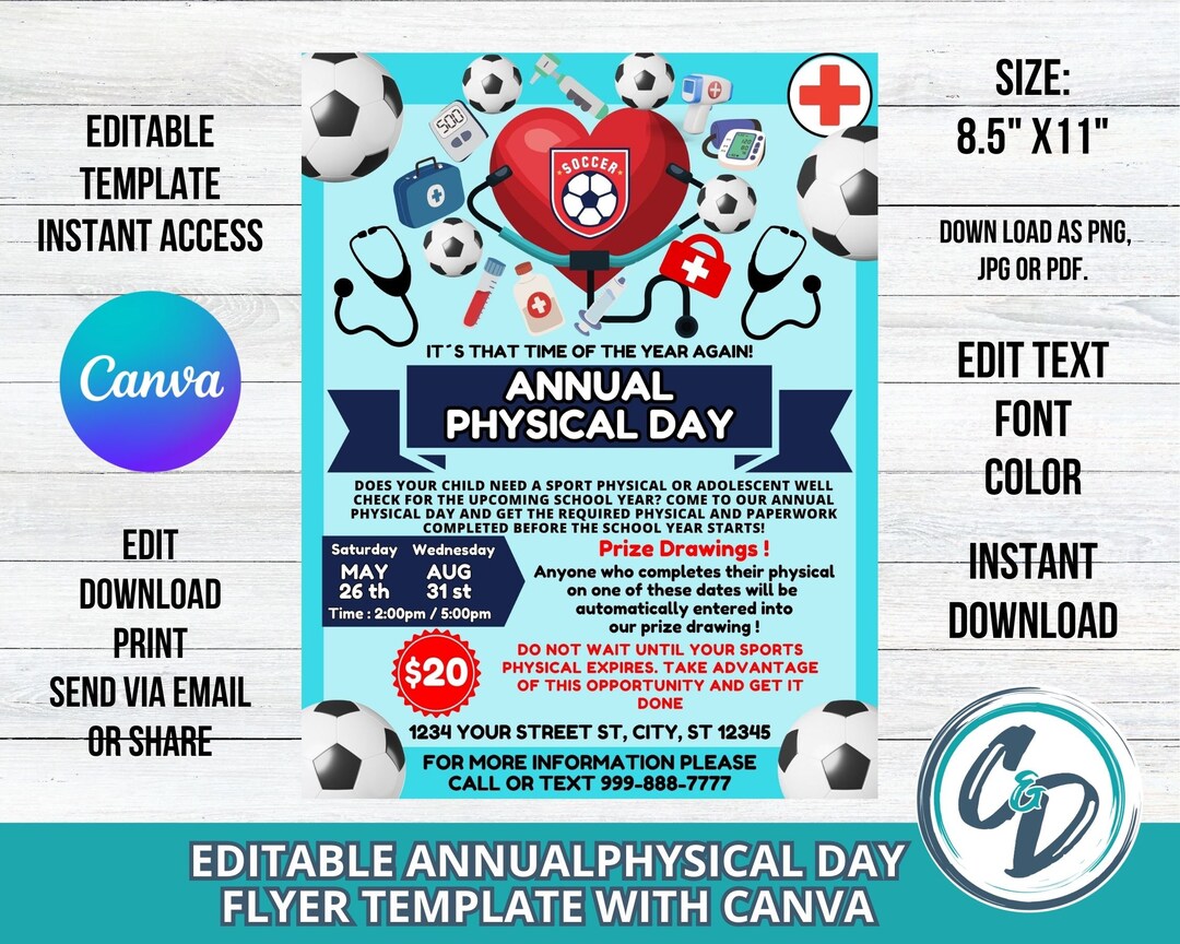 Soccer Annual Physical Exam Flyer, Editable Annual Physical Day, Canva ...