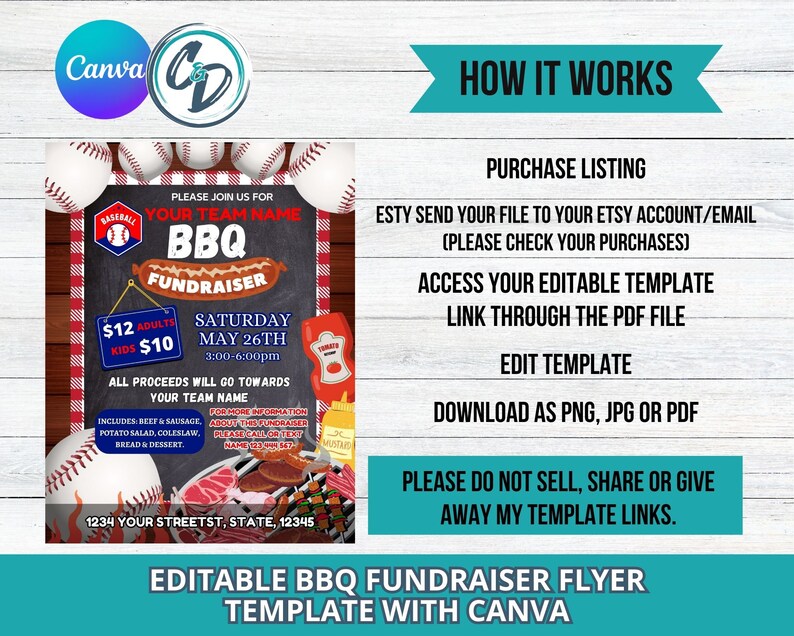 Baseball BBQ Fundraiser Flyer, Editable Baseball BBQ Cook Out ...