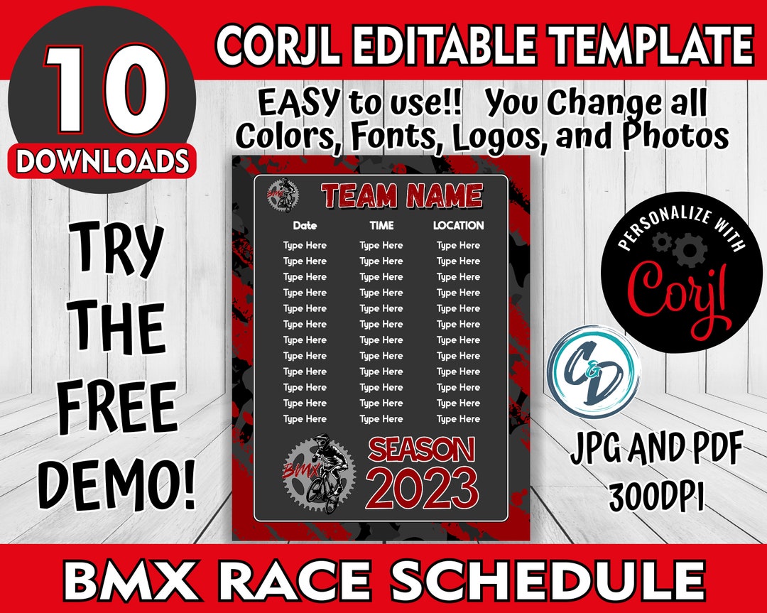 Customizable BMX Schedule Template, Editable Sports Schedule Design ...