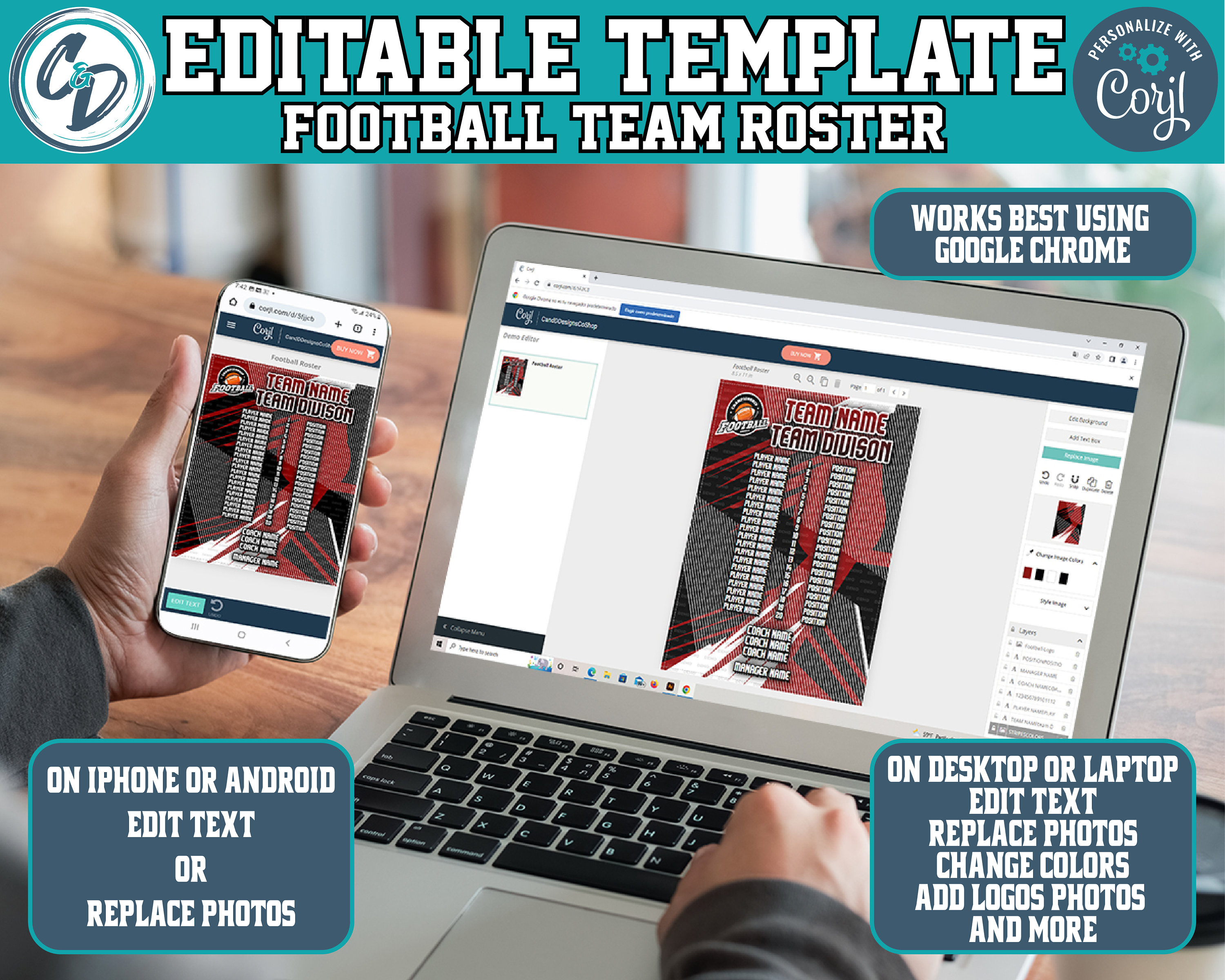 Customizable Football Roster Template Pack , 4 Designs Included, Corjl ...