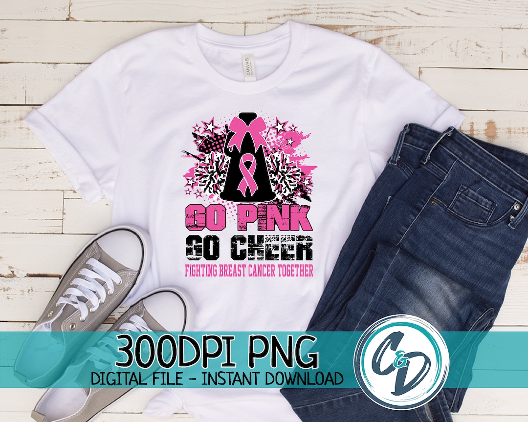 Go Pink Go Cheer Pom Poms Megaphone Png, Cheer Pink Month Png ...