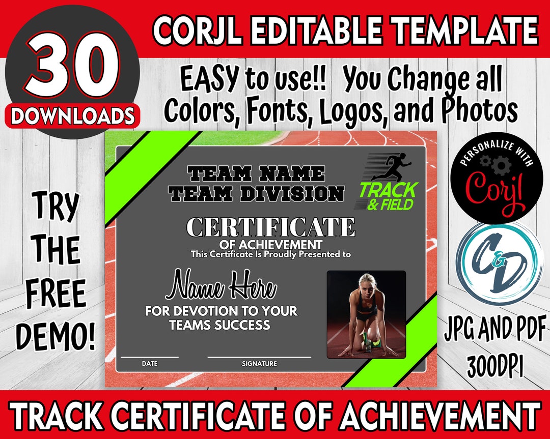 Personalized Track and Field Certificate Template | Editable Sports ...