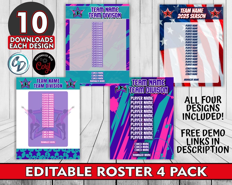 Customizable Gymnastics Roster Template Pack , 4 Designs Included ...