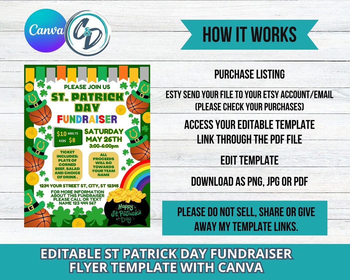 Basketball St Patrick's Day Fundraiser Flyer Printable, Basketball St ...