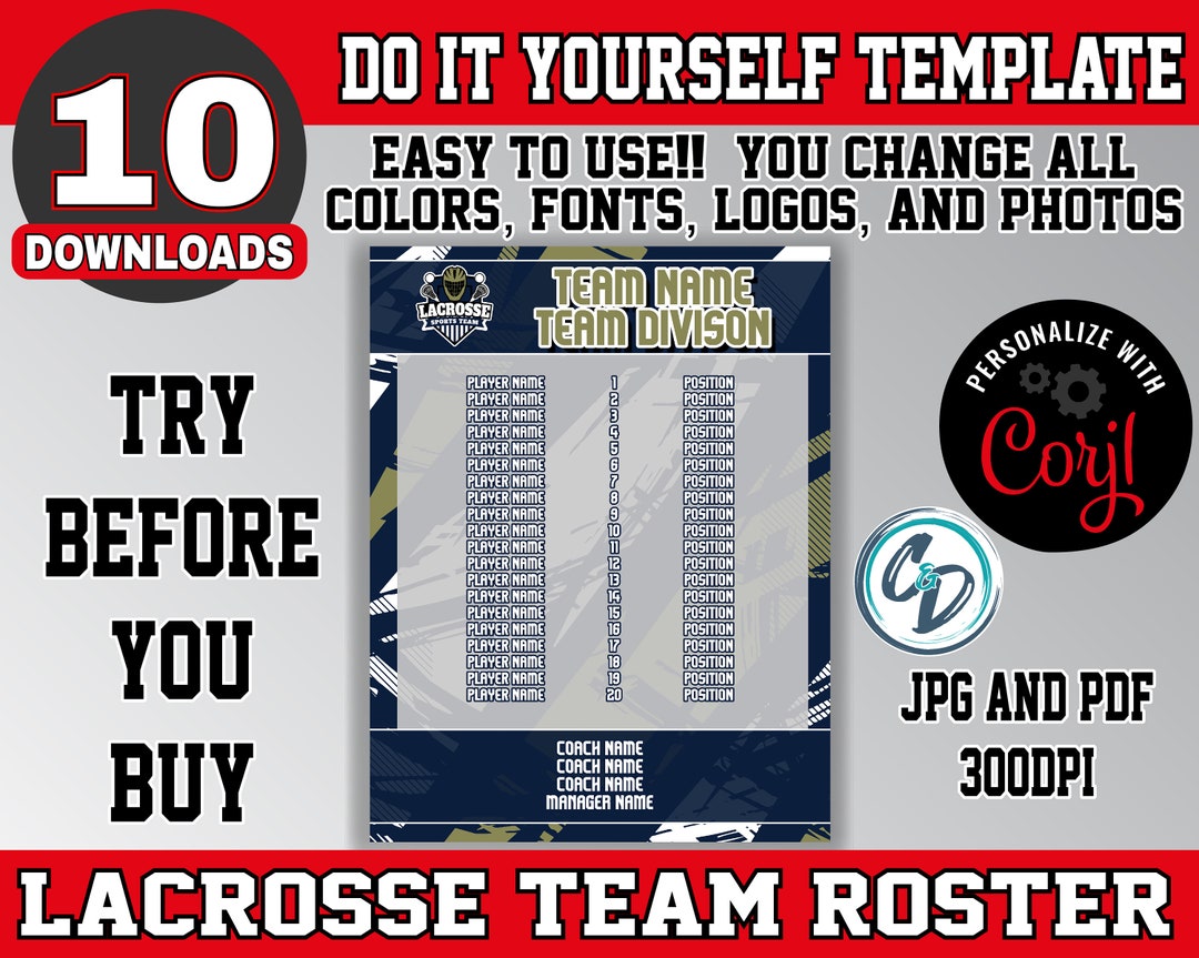 Customizable Lacrosse Roster Template, Editable Sports Roster Design ...