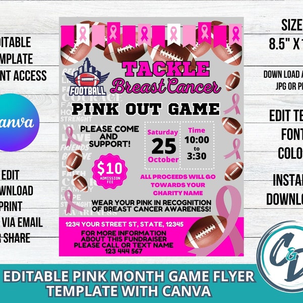 Football Breast Cancer Flyer - Etsy