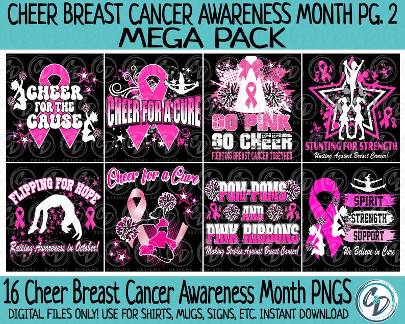 Pink Month & Cheer for a Cure Design Mega Pack Pom Poms, Sublimation ...