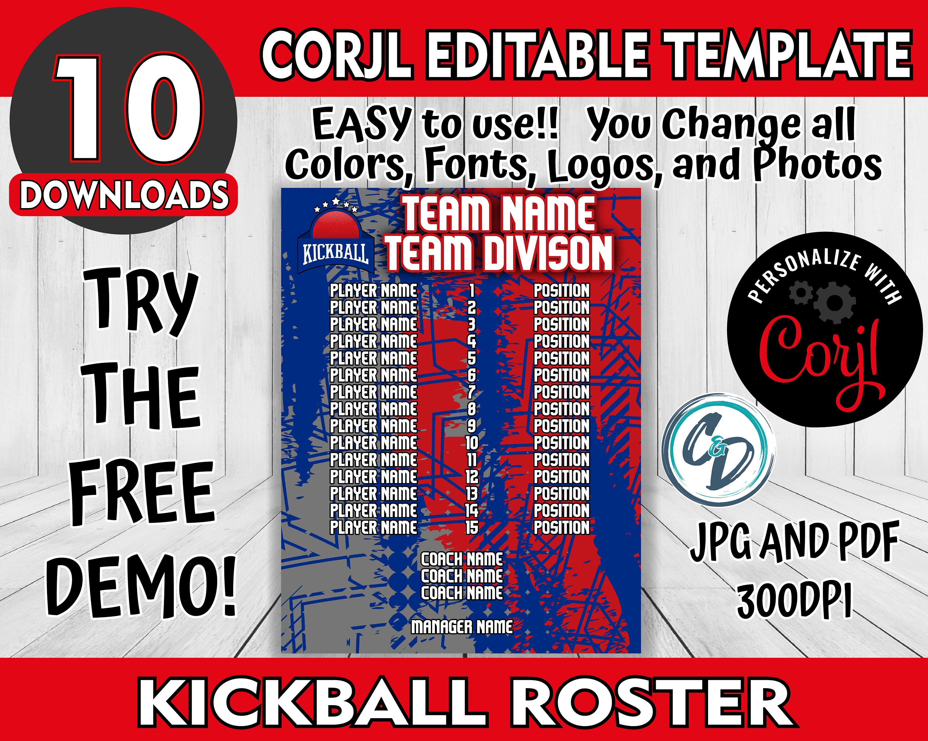 Customizable Kickball Roster Template, Editable Sports Roster Design ...