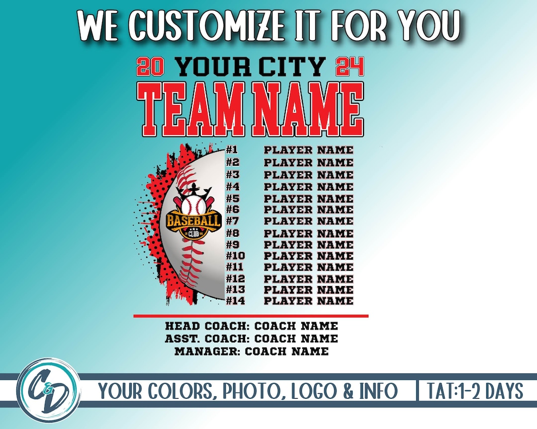 Custom Baseball Roster Design, Baseball Shirt Back Custom PNG, Shirt ...