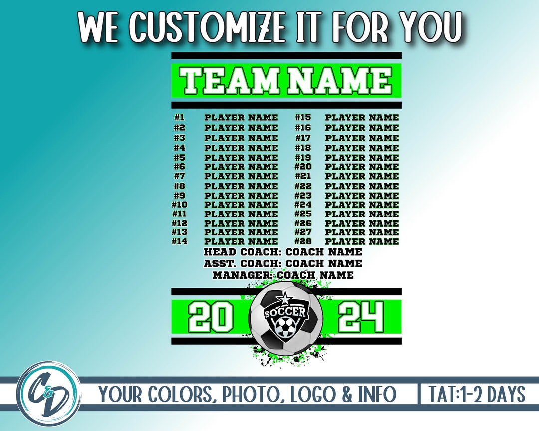 Soccer Shirt Back Custom PNG, Custom Soccer Roster Design, Soccer Shirt ...