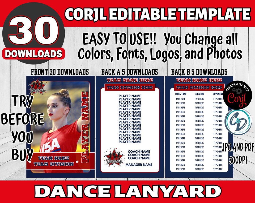Customizable Dance Lanyard Template - Editable Sports Dance Meet ID ...