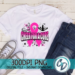 Cheer for A Cure Cancer Ribbon Png, Cheer Pink Month Png, Cheerleading ...