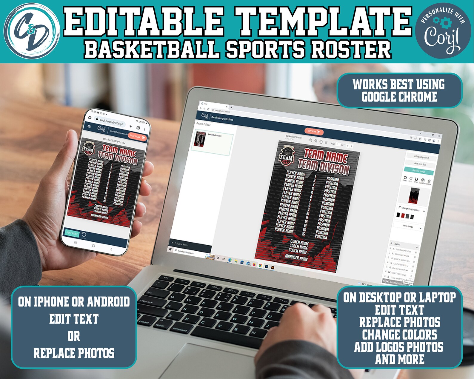 Customizable Basketball Roster Template, Editable Sports Roster Design ...